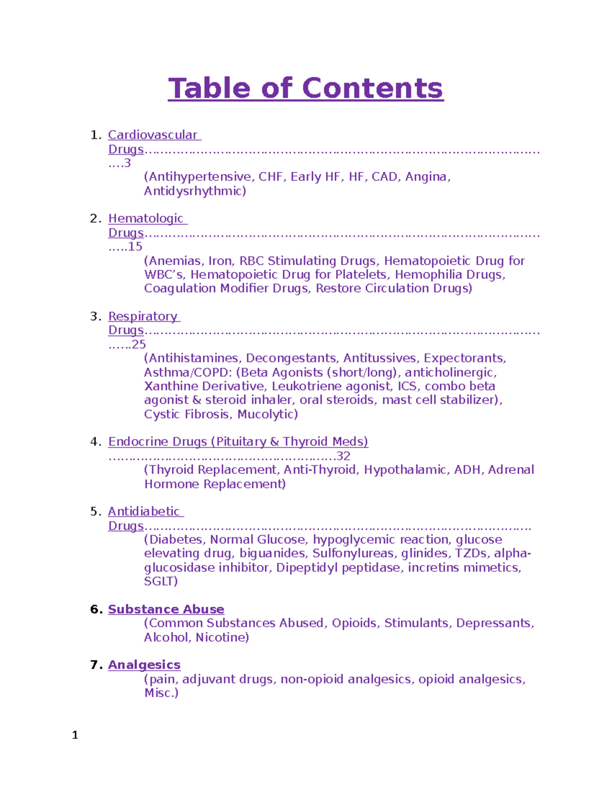 Pharm Notes - Table of Contents Cardiovascular - Studocu