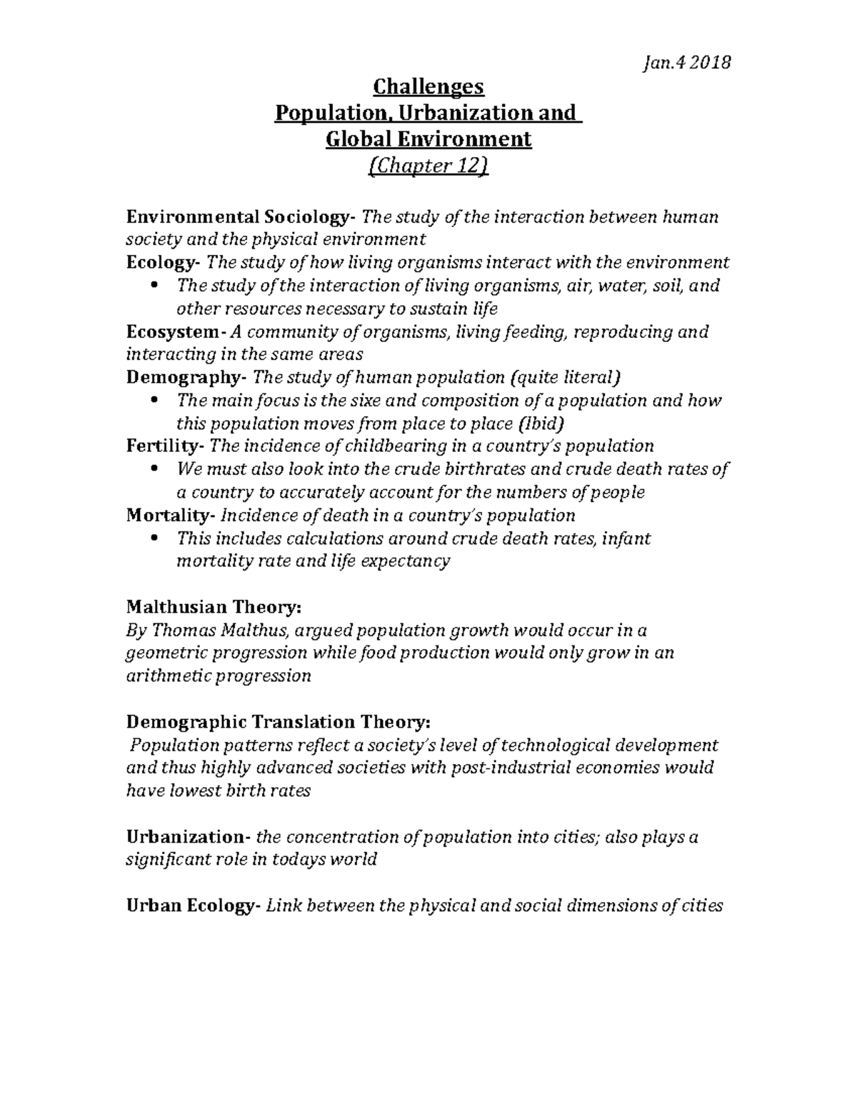 Challenges (Population, Urbanization and Global Environment ...