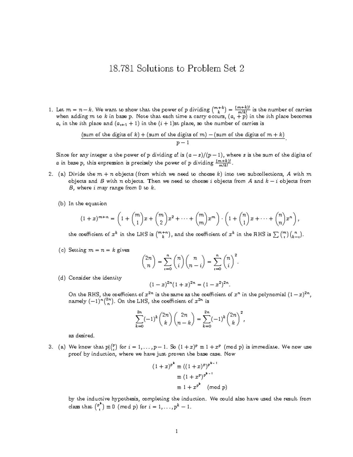 MIT18 781S12 pset2sol - sdsds dsdsd - 18 Solutions to Problem Set 2 Let ...