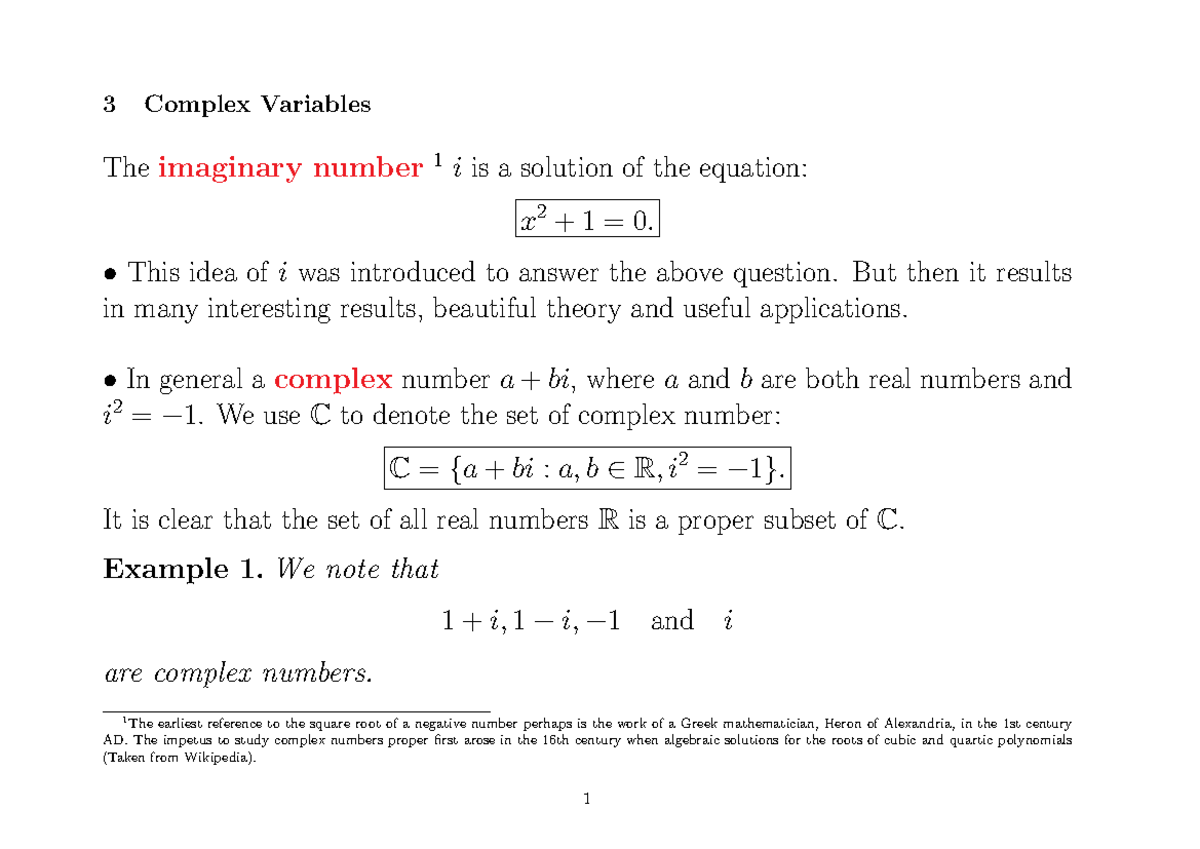 8 elementary and complex variables - 3 Complex Variables The imaginary ...