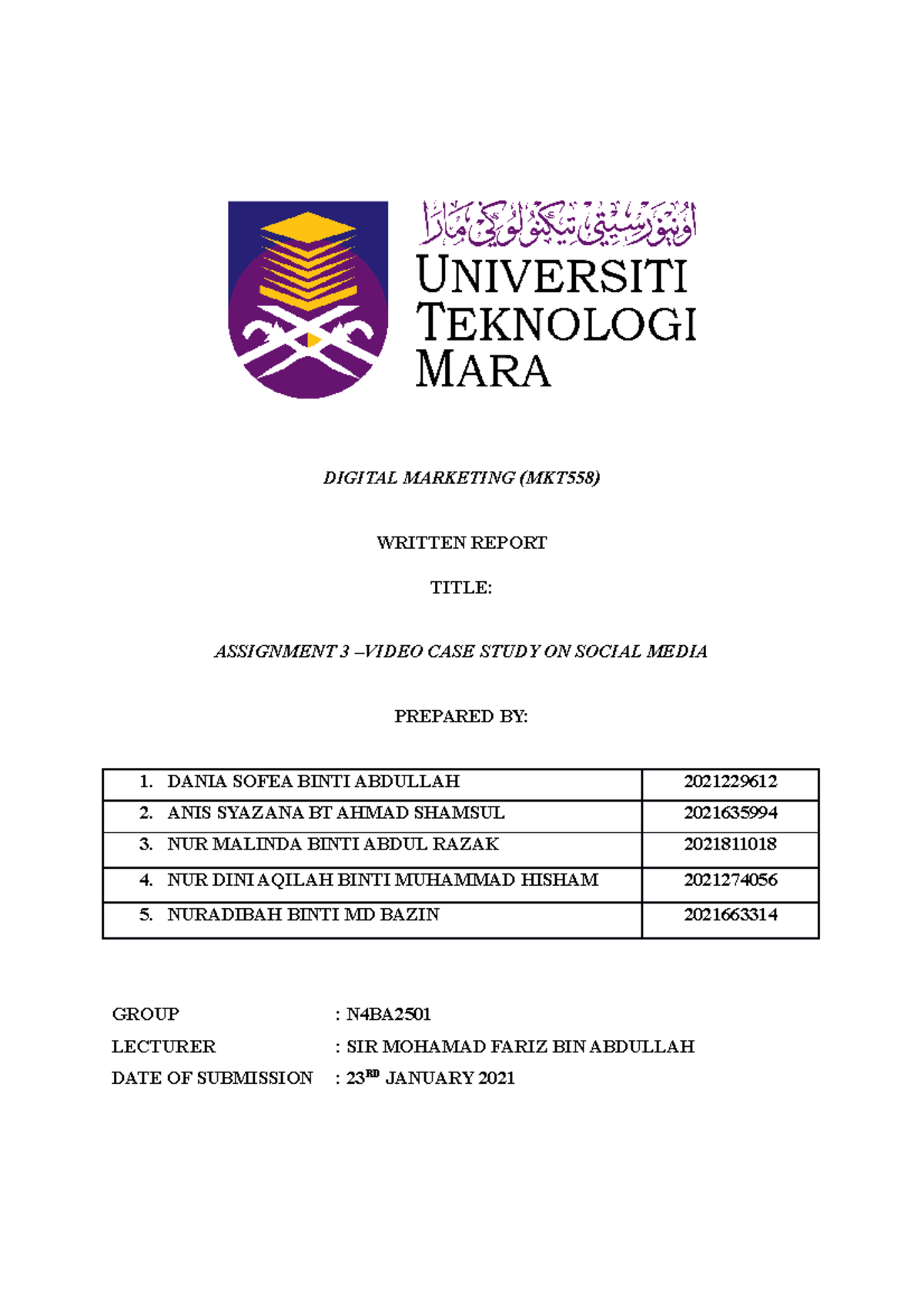 Mkt assignmnet - our assignment in 2021 - DIGITAL MARKETING (MKT558 ...