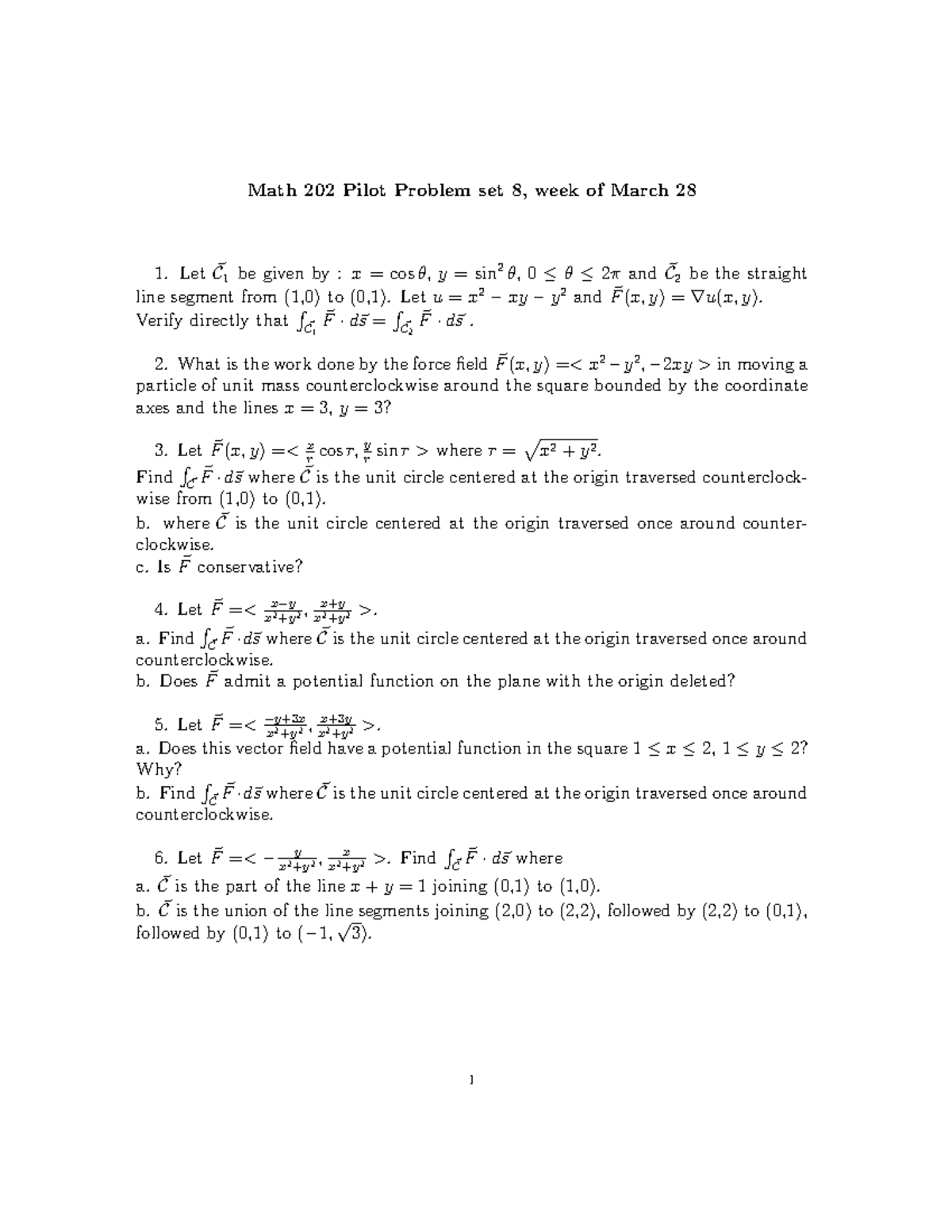 Pilot Problem Set 8 - Math 202 Pilot Problem set 8, week of March 28 1 ...