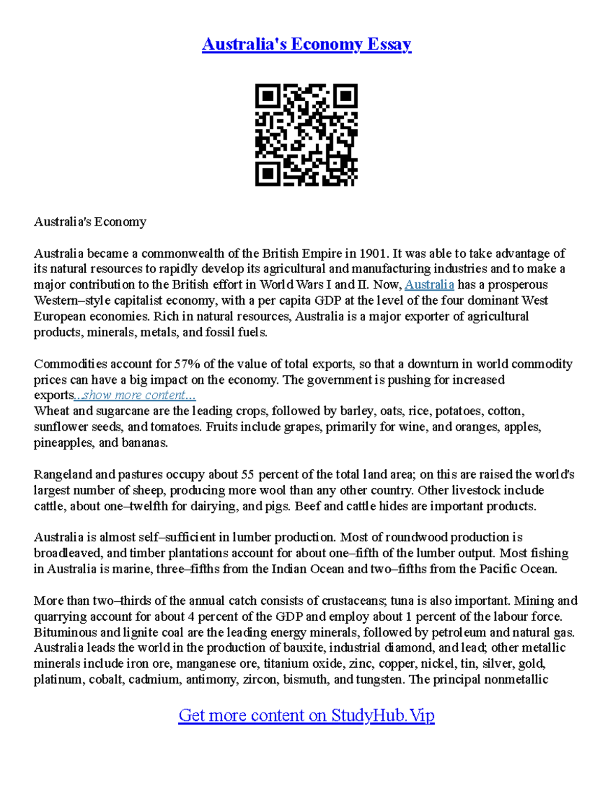 Essay Australia - Australia's Economy Essay Australia's Economy ...