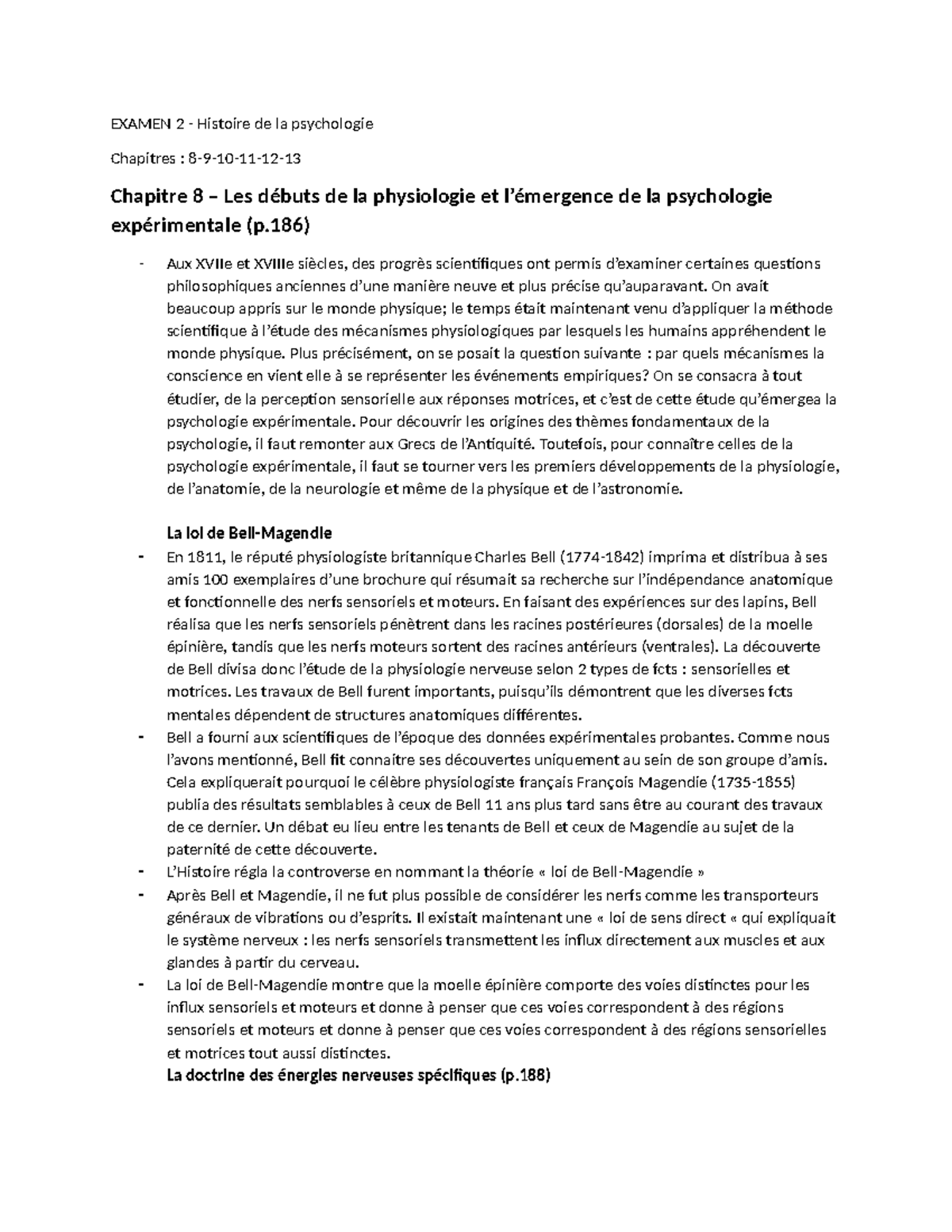Histoire - examen 2 - Notes - EXAMEN 2 - Histoire de la psychologie ...