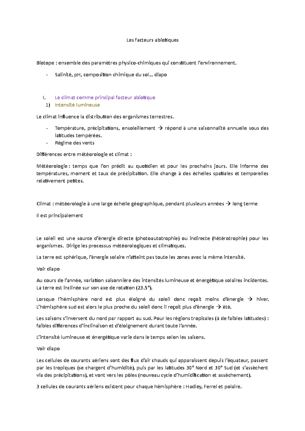 Les-facteurs-abiotiques - Les facteurs abiotiques Biotope : ensemble ...