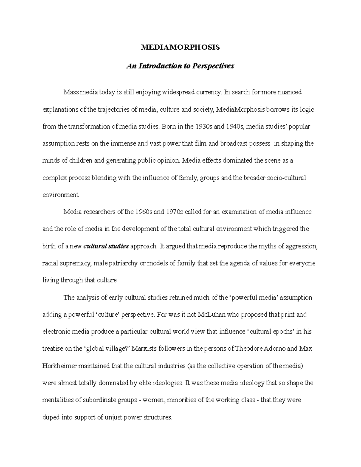 An Introduction to Perspectives - MEDIAMORPHOSIS An Introduction to ...