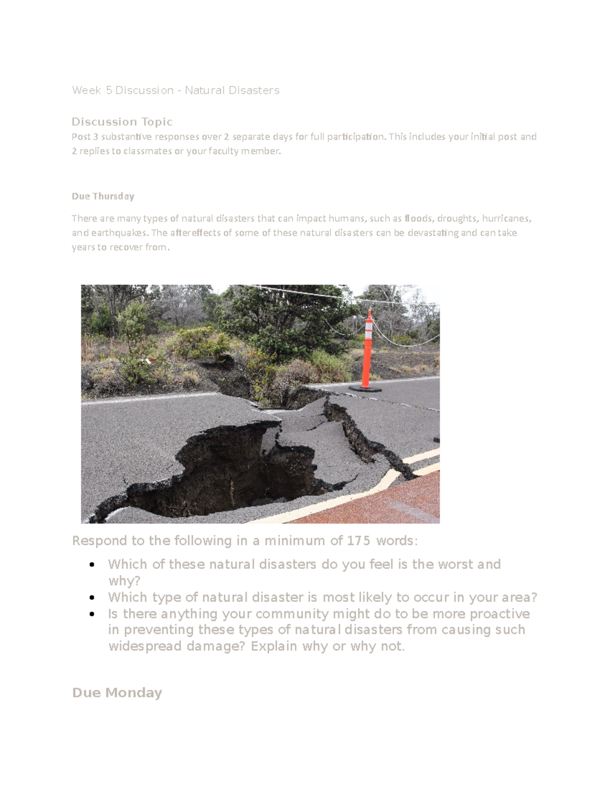 Wk 5 Discussion Natural Disasters - Week 5 Discussion - Natural ...