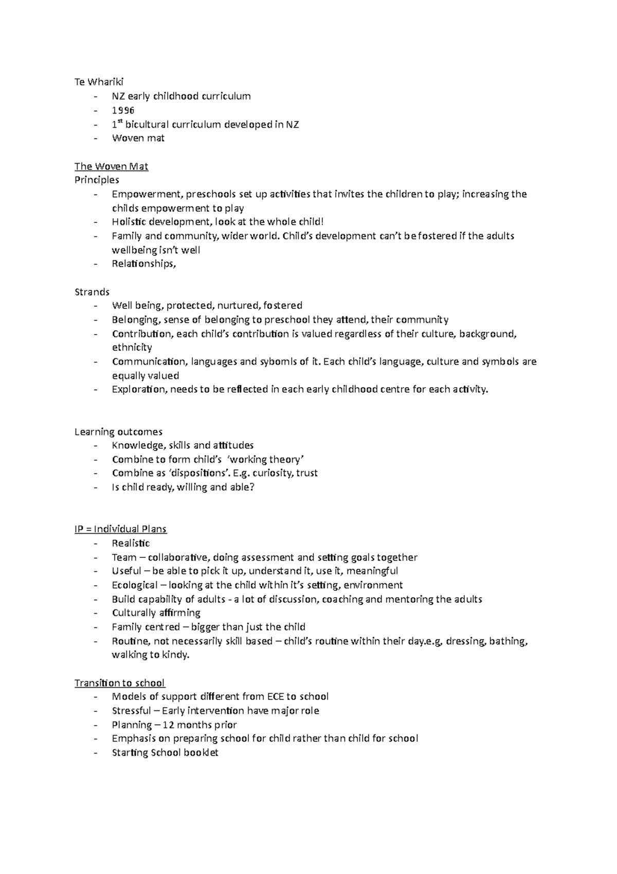 9. Te Whariki - Lecture Notes - Te Whariki - NZ early childhood ...