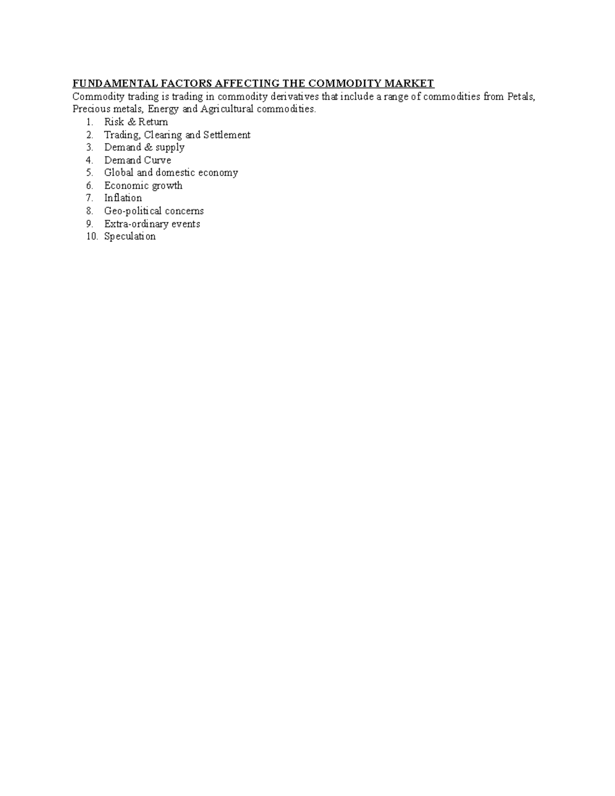 Fundamental Factors Affecting THE Commodity Market - FUNDAMENTAL ...