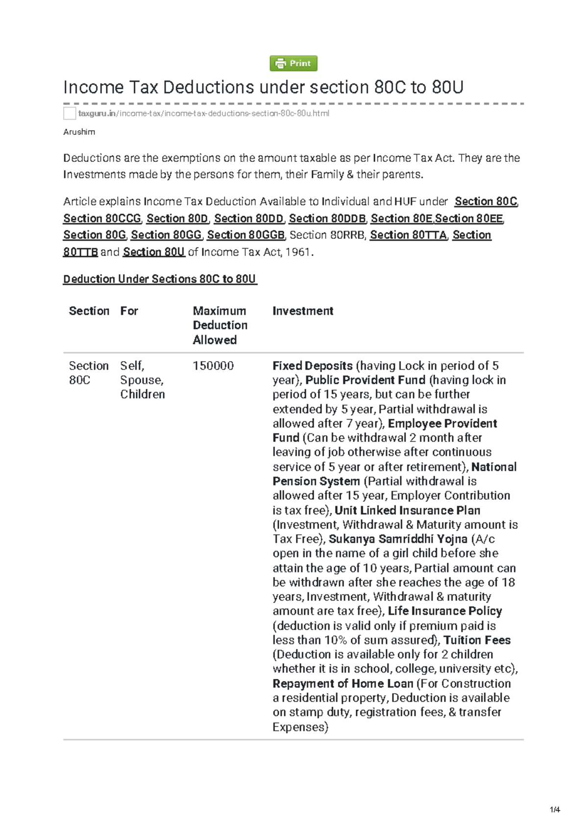 Taxguru.in-Income Tax Deductions under section 80C to 80U - Arushim ...