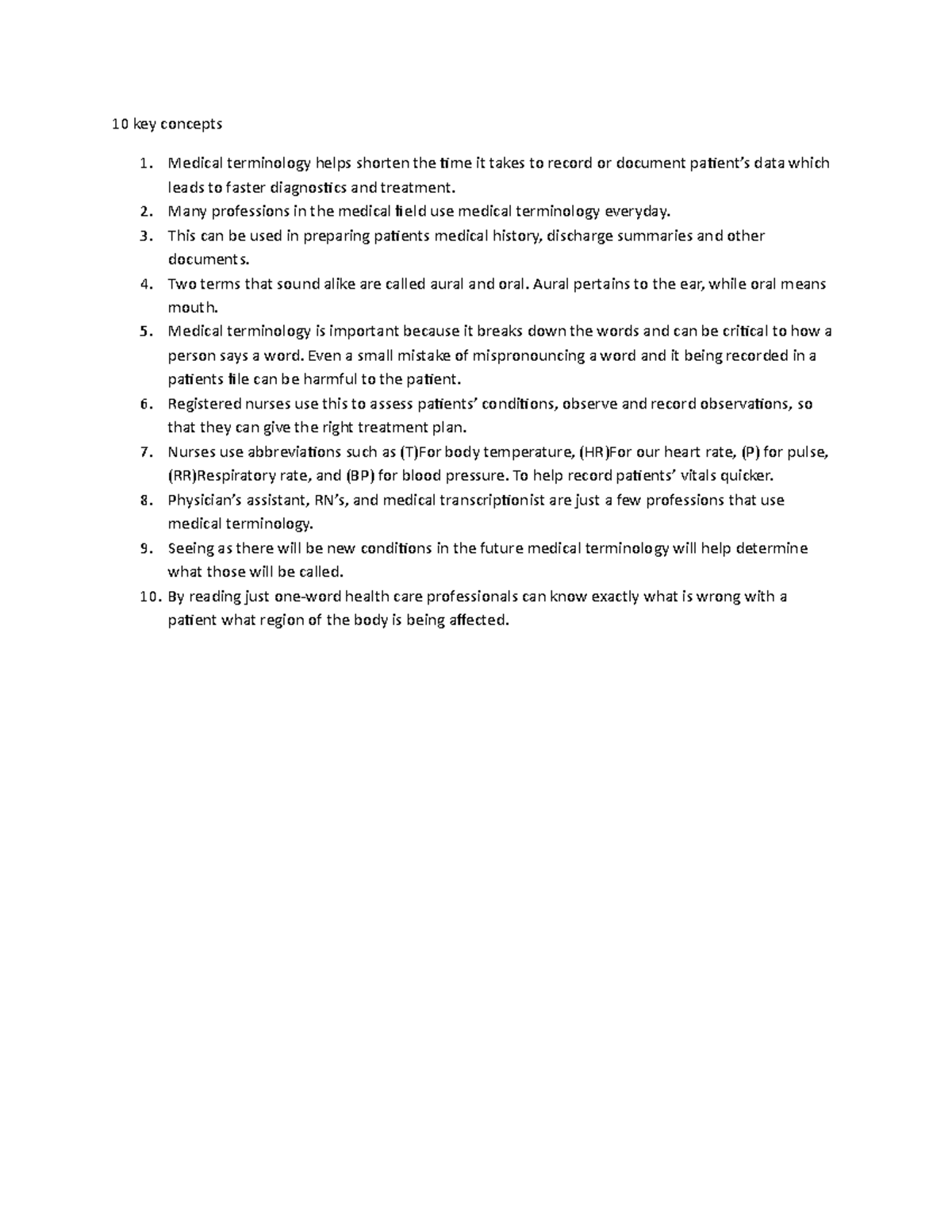 10 key concepts - 10 key concepts 1. Medical terminology helps shorten ...