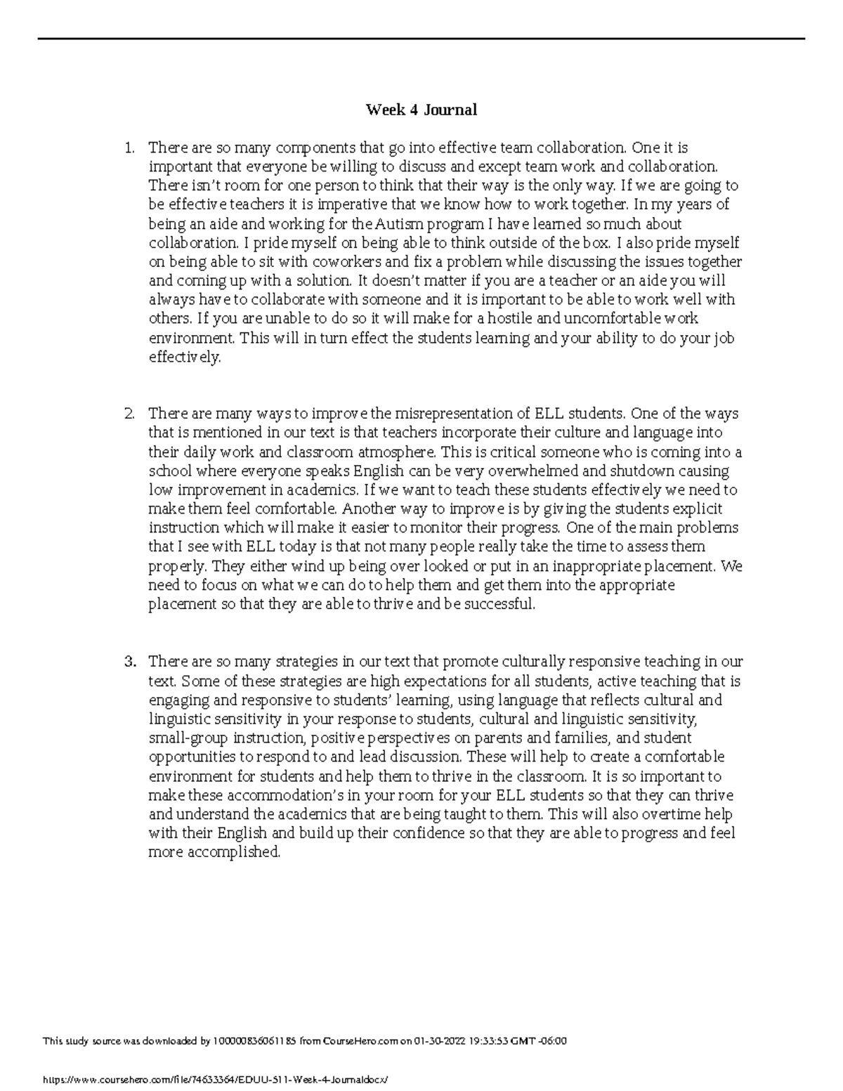 EDUU 511 Week 4 Journal - EDUU 511 - Brandman - Studocu