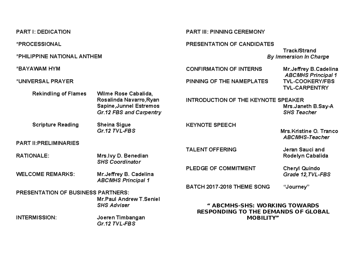 documents for seniors - PART l: DEDICATION *PROCESSIONAL *PHILIPPINE ...