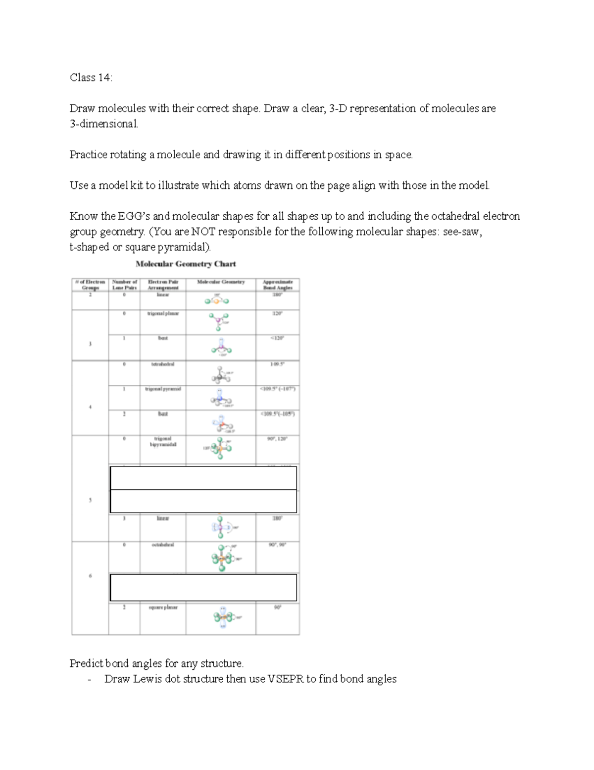 Chem 150 Midterm #3 Study Guide - Class 14: Draw molecules with their ...