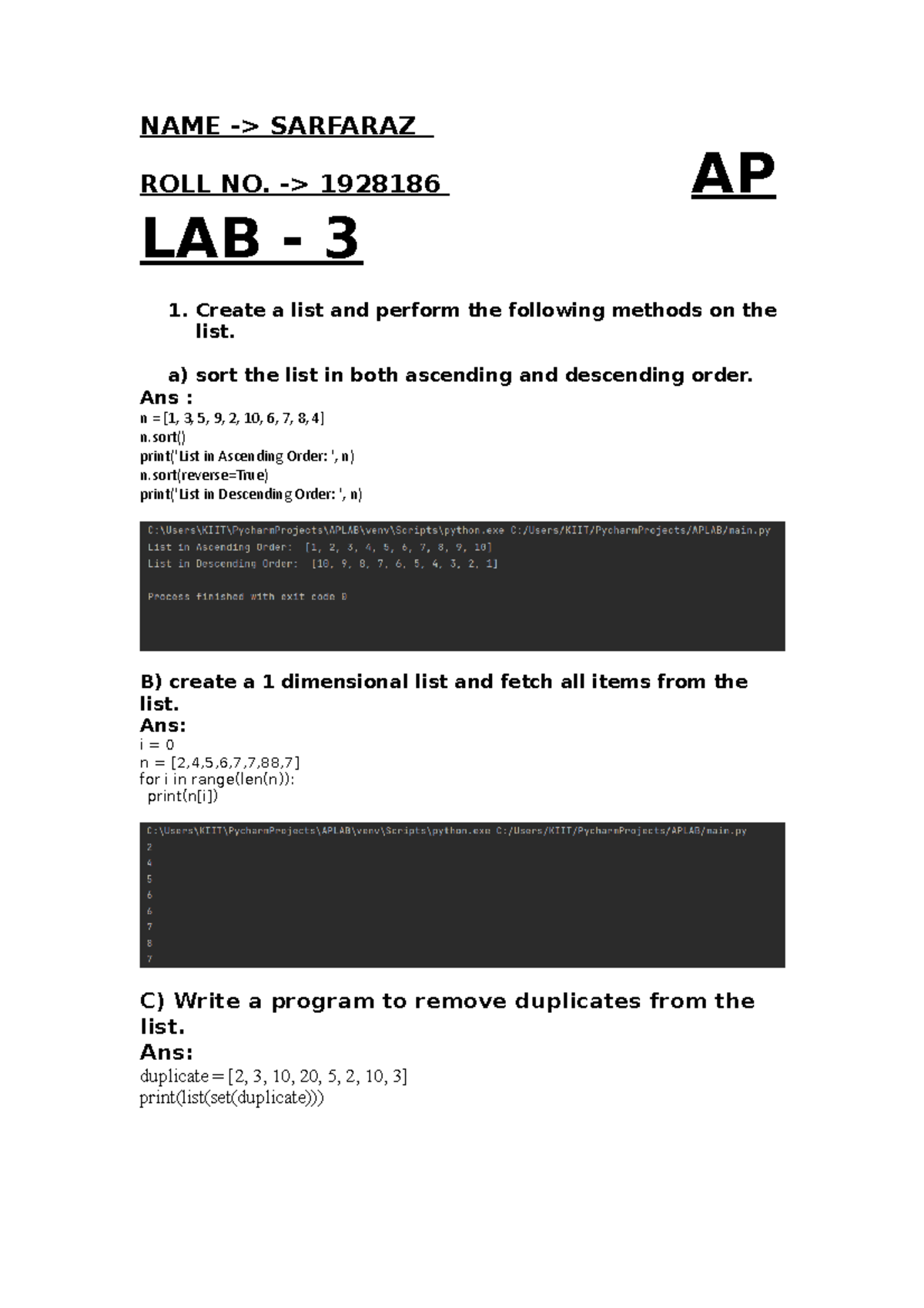 Aplab 3 - advanced programming lab material. - NAME -> SARFARAZ ROLL NO ...