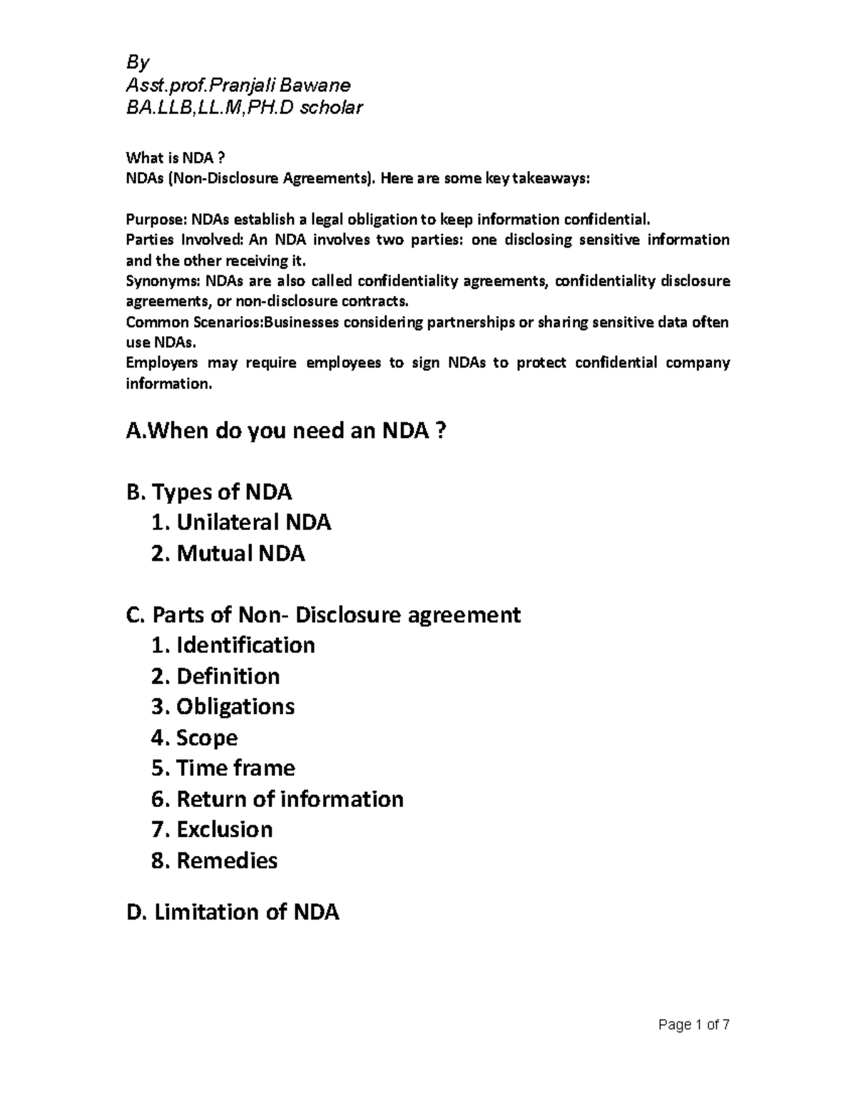Draft of MSA draft for all law enthusiasts - Asst.prof Bawane BA,LL,PH ...