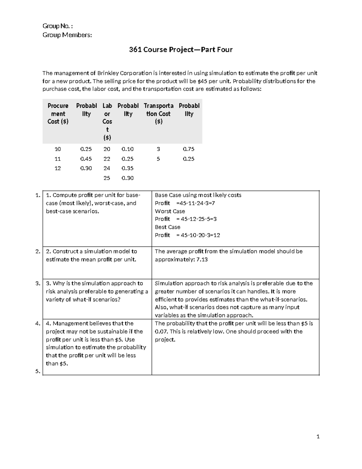 361Course Project Part 4 - Group No. : Group Members: 361 Course Project—Part Four The ...
