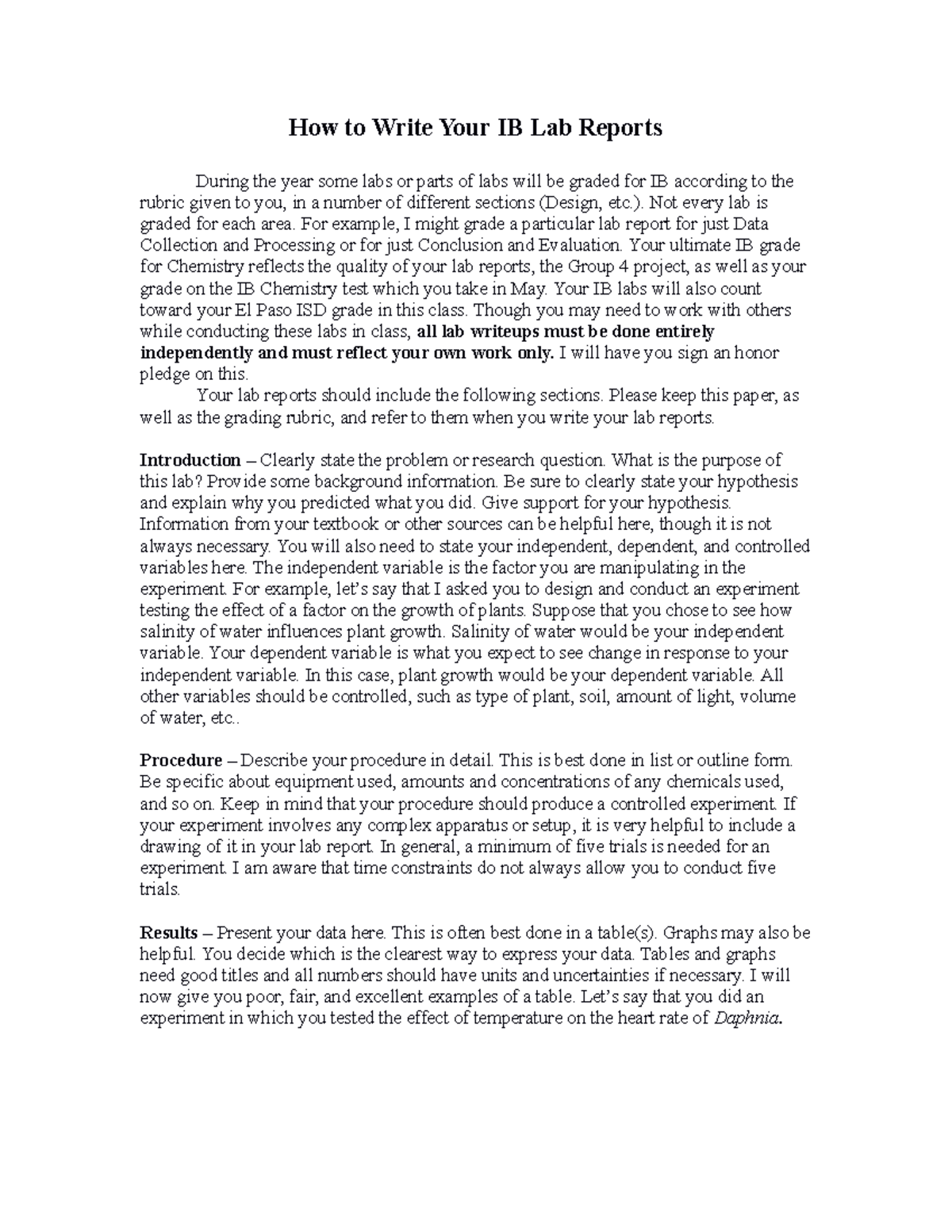 How to write your ib lab reports - How to Write Your IB Lab Reports ...