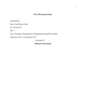 HIS 103 Final Report BY Sadaf - Name: Sadaf Karim Galib Id: 1921567030 ...
