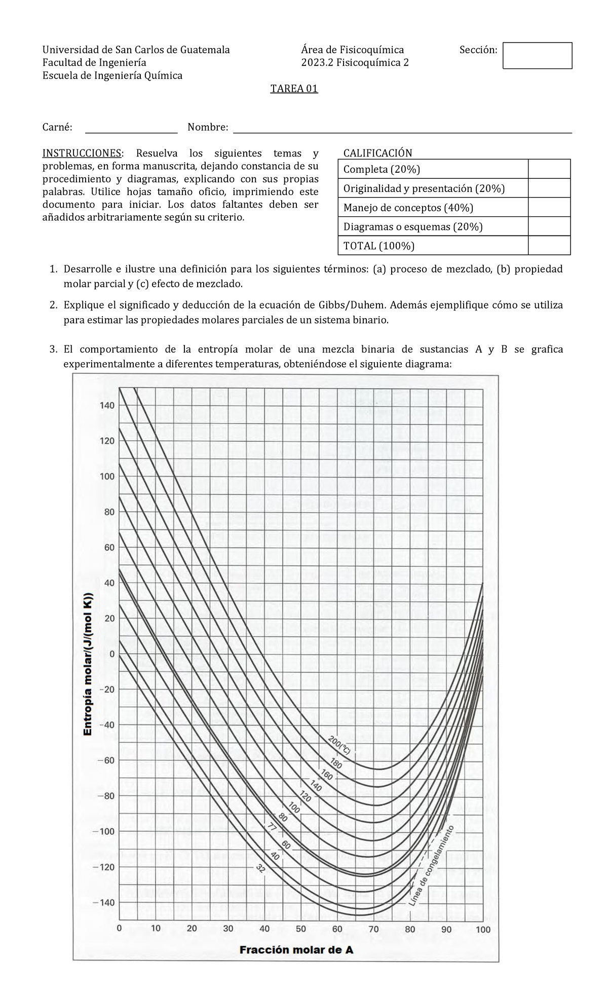 FQ2-2023.2 Tarea 01 - Universidad de San Carlos de Guatemala Área de Fisicoquímica Sección ...
