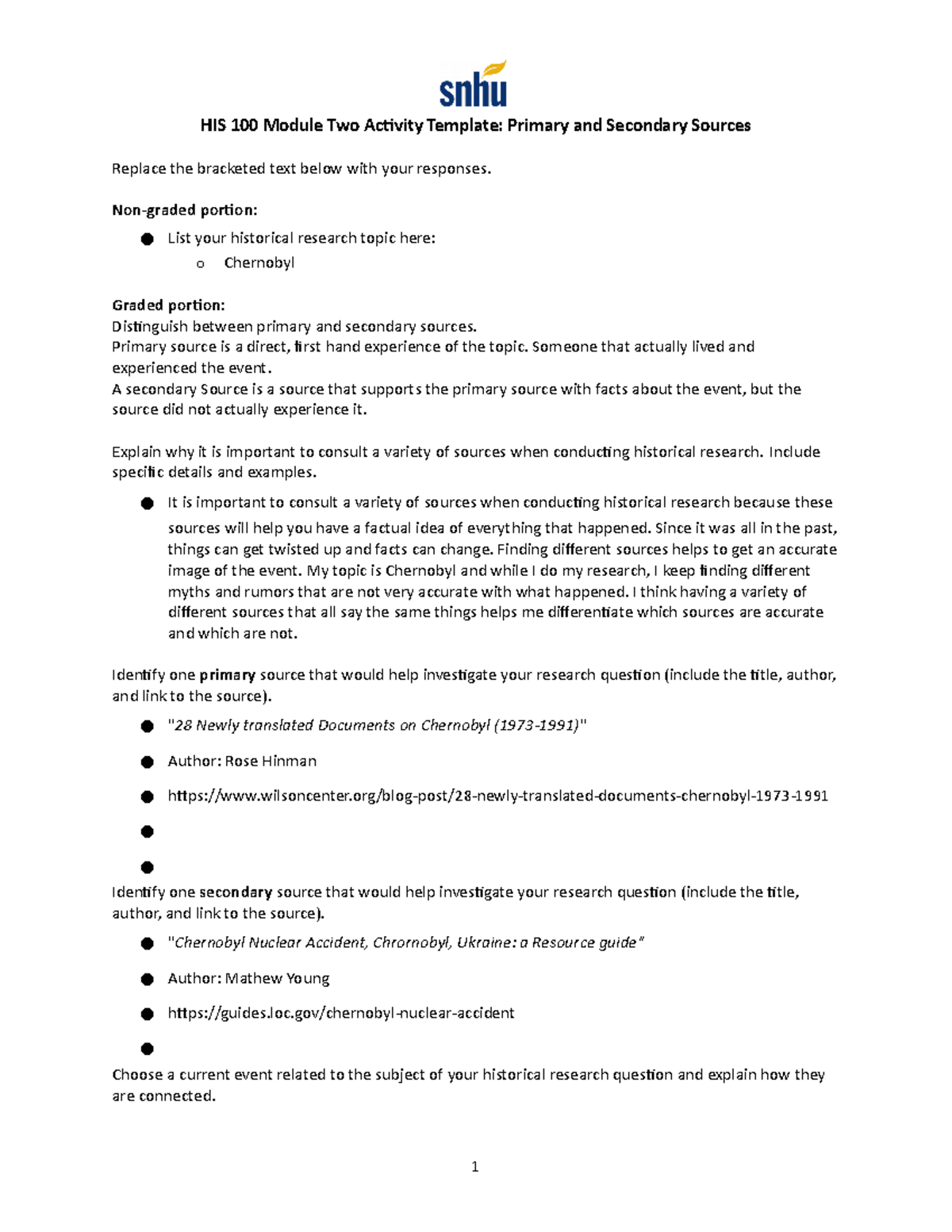 HIS 100 2-2 activity - Got an A - HIS 100 Module Two Activity Template ...
