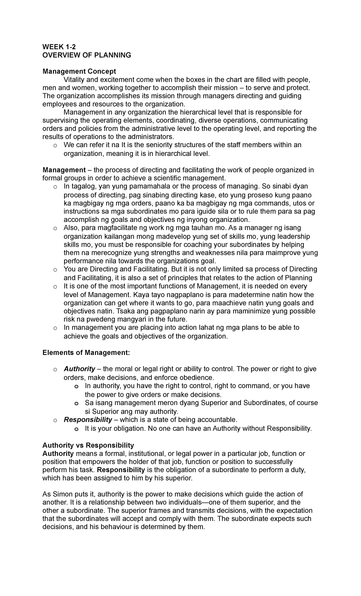 LEA-4 - This is a note in LEA 4 - WEEK 1- OVERVIEW OF PLANNING ...