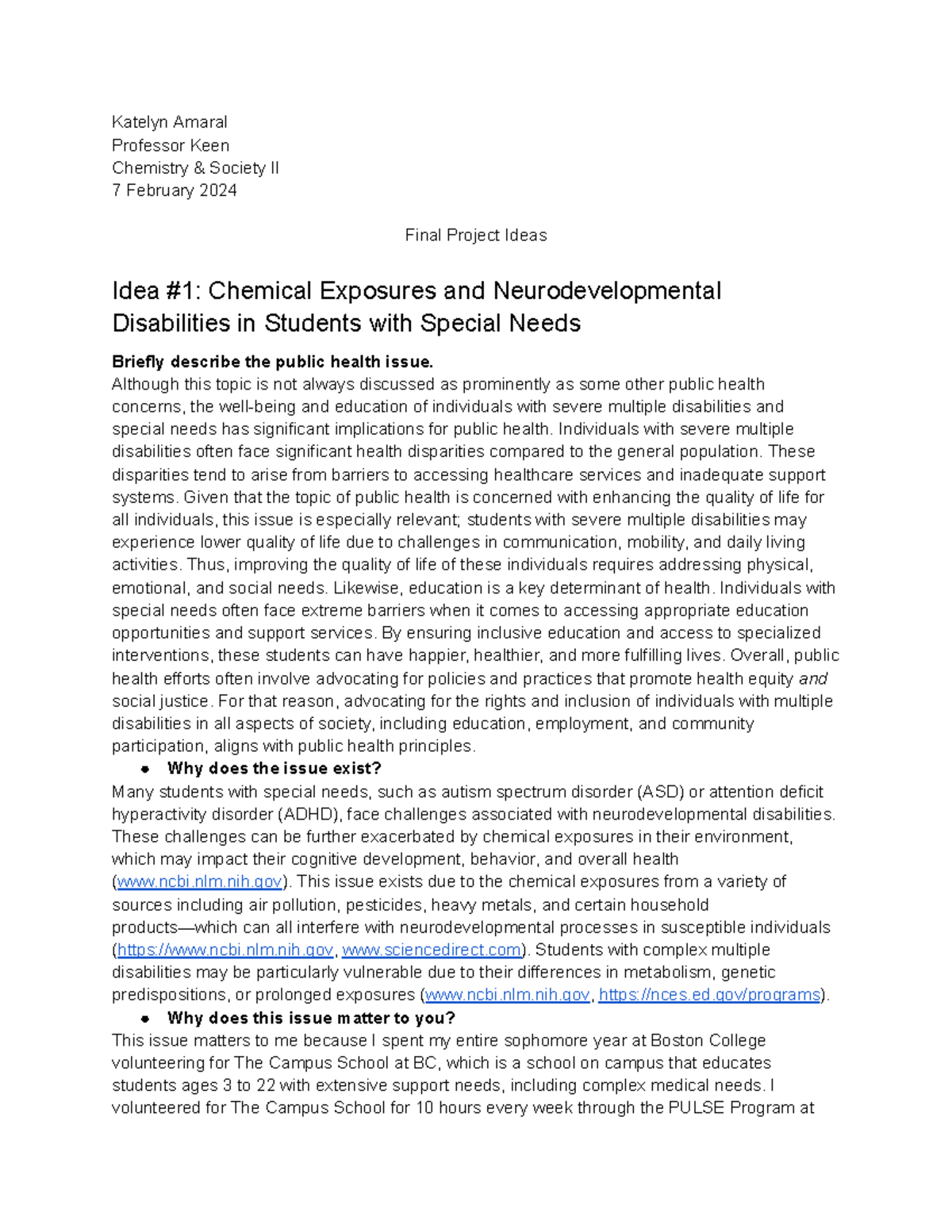 Chem & Society II Final Project Ideas - Katelyn Amaral Professor Keen ...