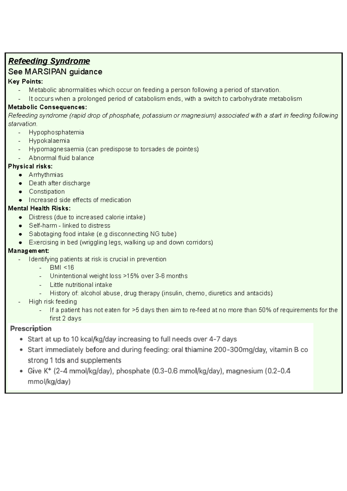 Refeeding Syndrome - Lecture notes Year 4 Psychiatry - Refeeding ...