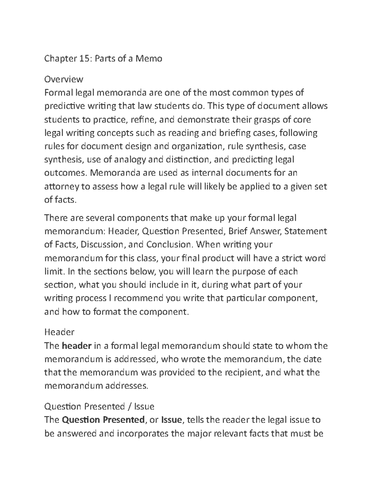 Chapter 15 Parts of a Memo - Chapter 15: Parts of a Memo Overview ...