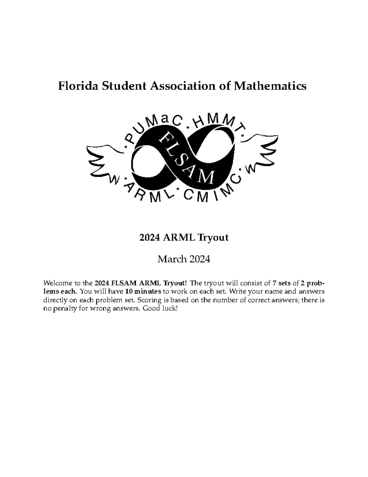 2024 FLSAM ARML Tryout Problem Sets - Florida Student Association of ...