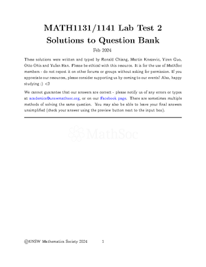 MATH1141 - UNSW Sydney - Higher Mathematics 1A - Studocu