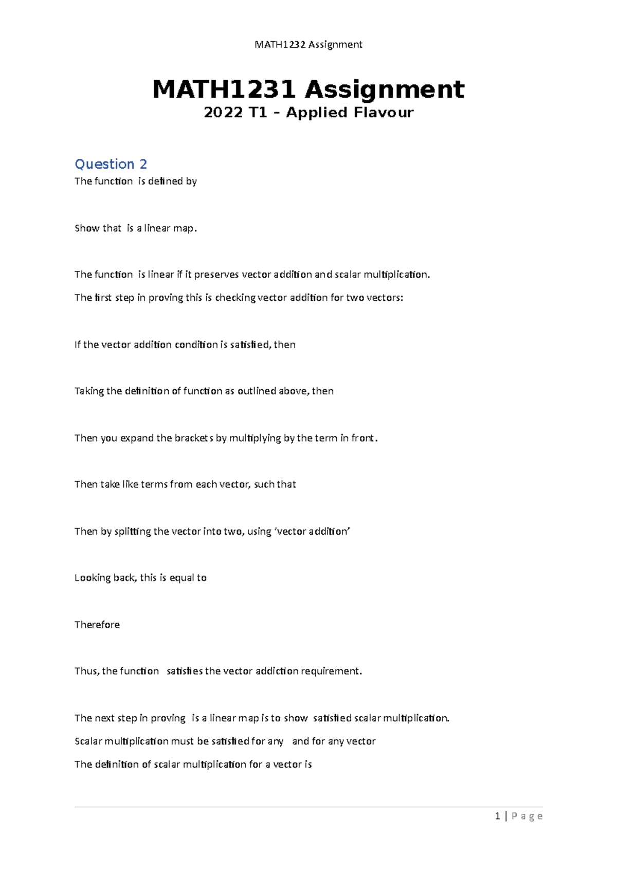 Studoco Assignemt - Pure Math Flavour - DN - Math1231 midterm - MATH1232 Assignment MATH1231 ...