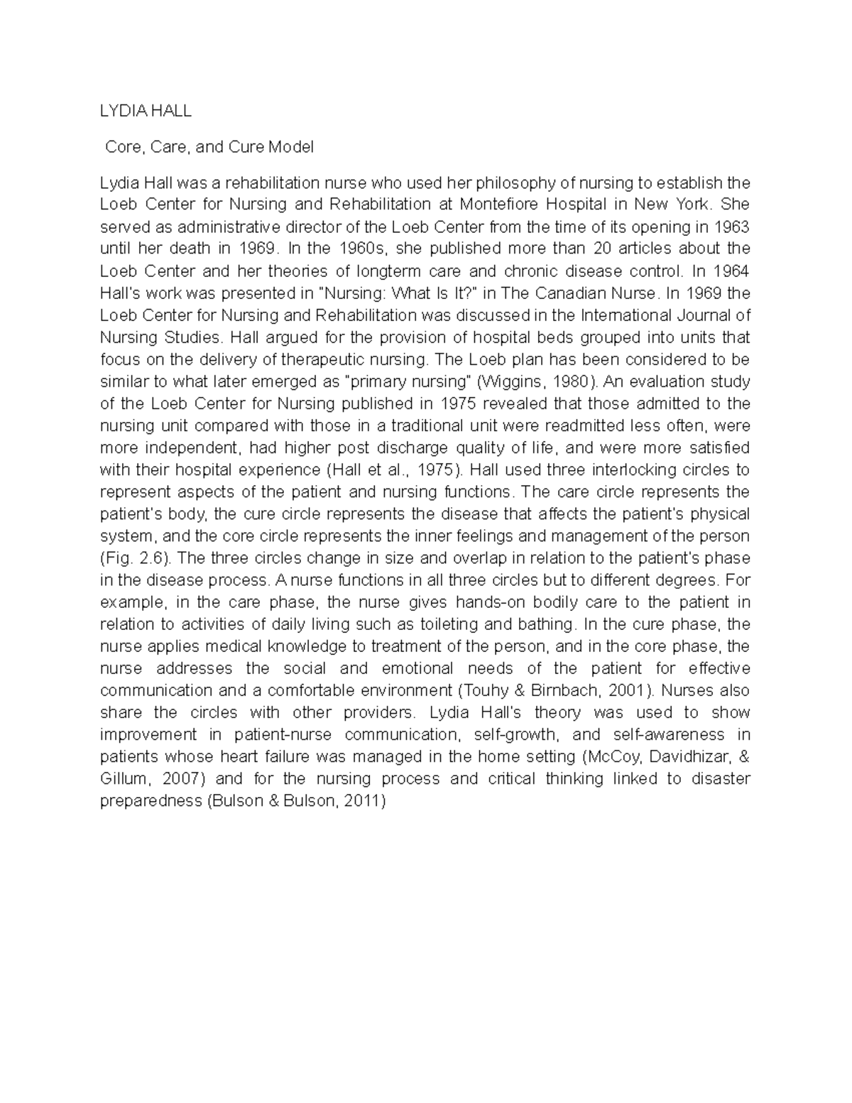 Lydia HALL - theory - LYDIA HALL Core, Care, and Cure Model Lydia Hall ...