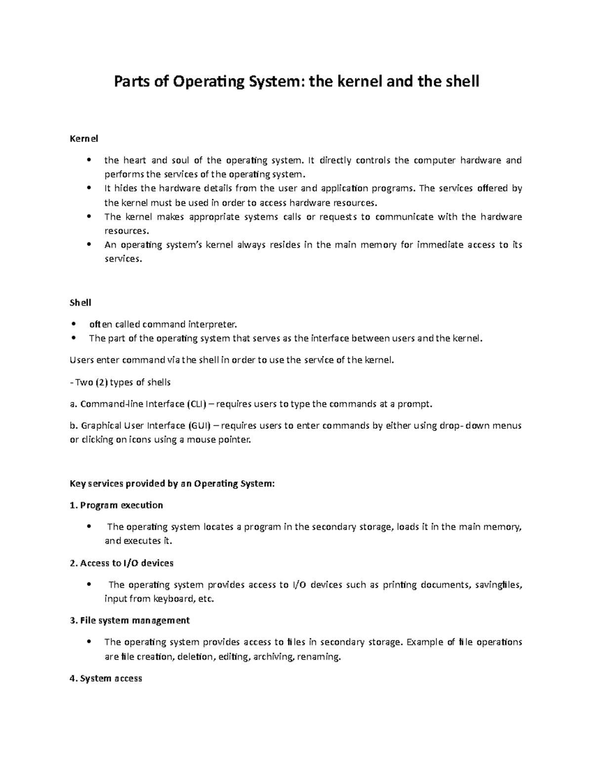 Parts of Operating System - It directly controls the computer hardware ...