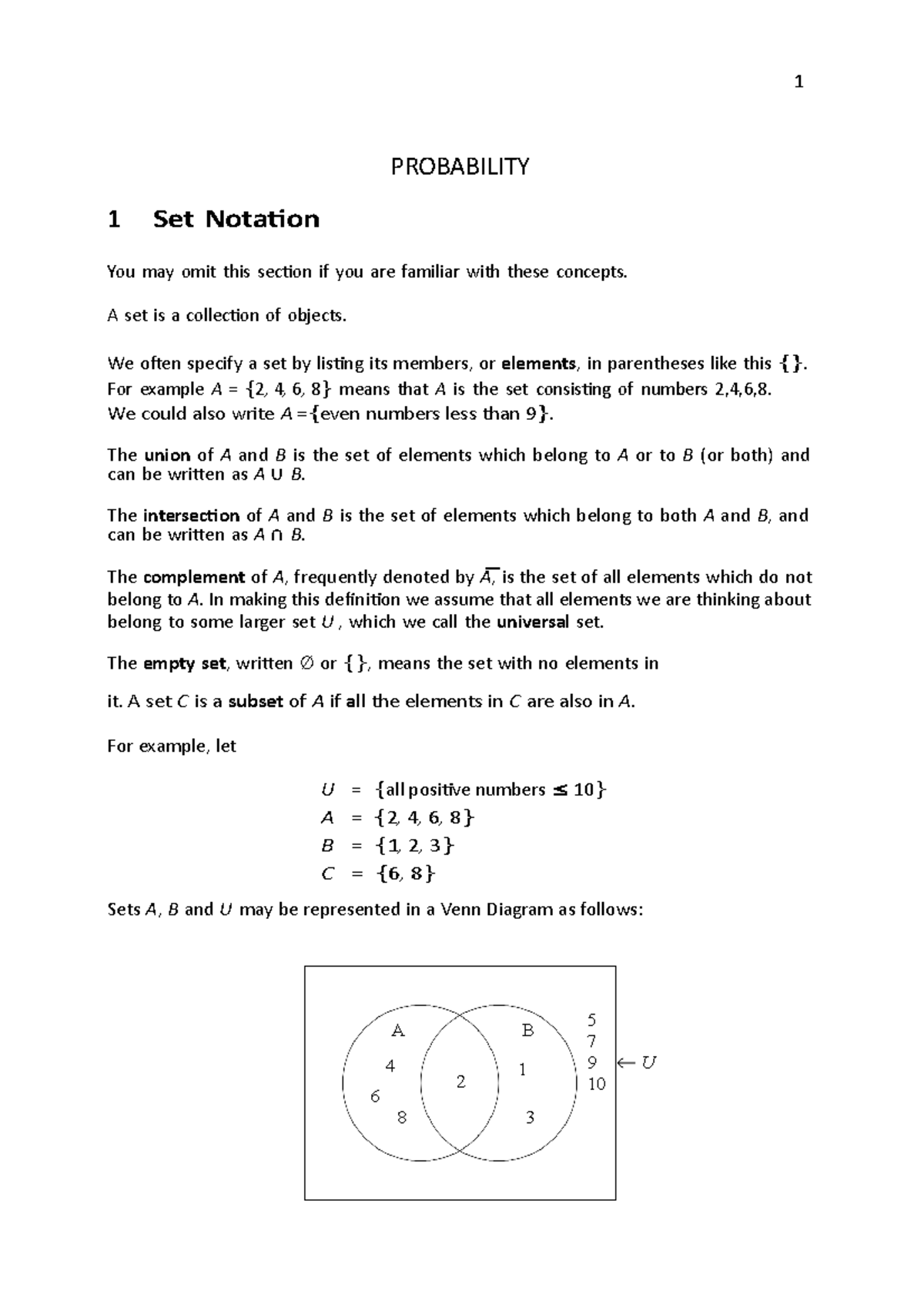 Basic-probability - BASIC PROBABILITY, SET NOTATION, COMPLEMENTARY ...