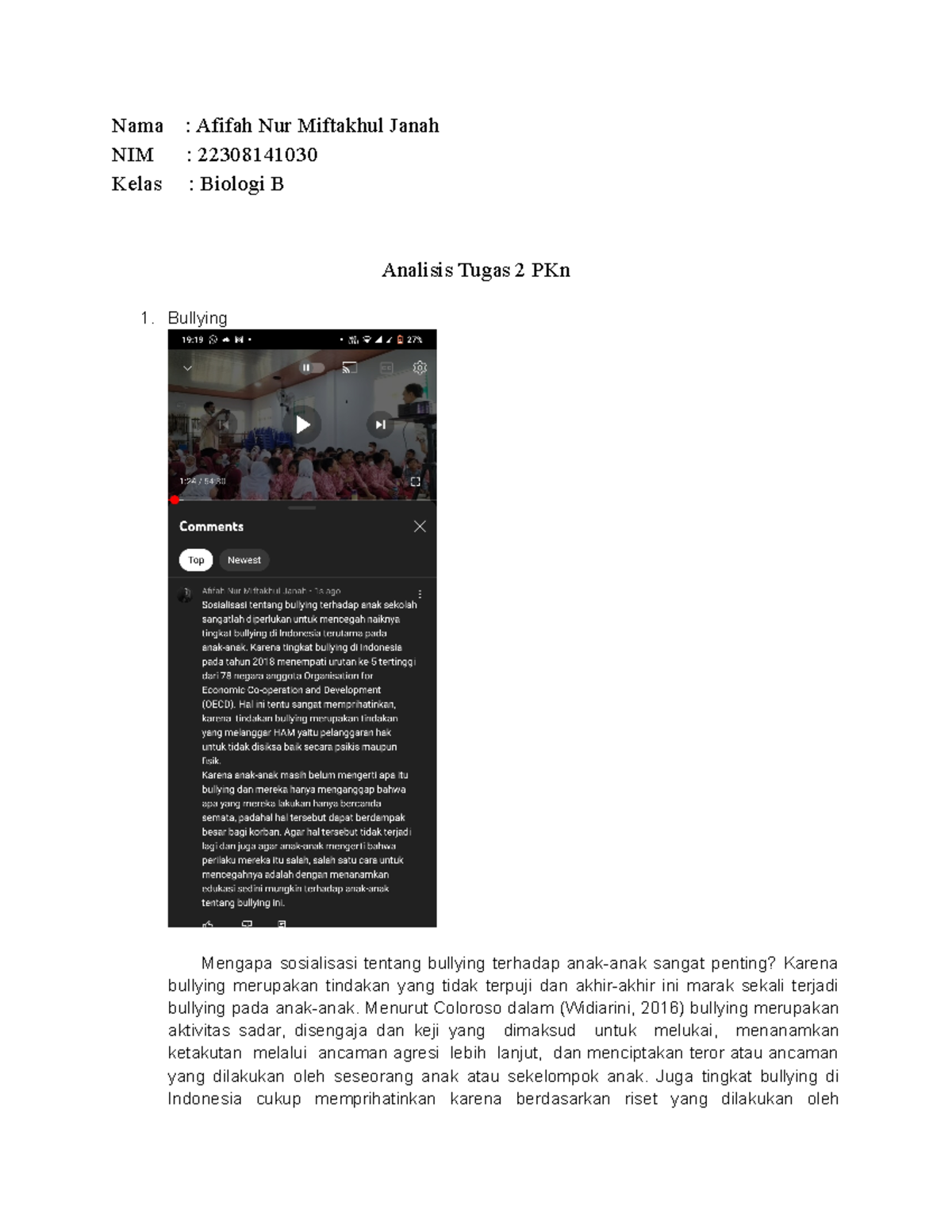 Analisis tugas 2 PKn Afifah Nur Miftakhul Janah 22308141030 Biologi B - Nama : Afifah Nur ...