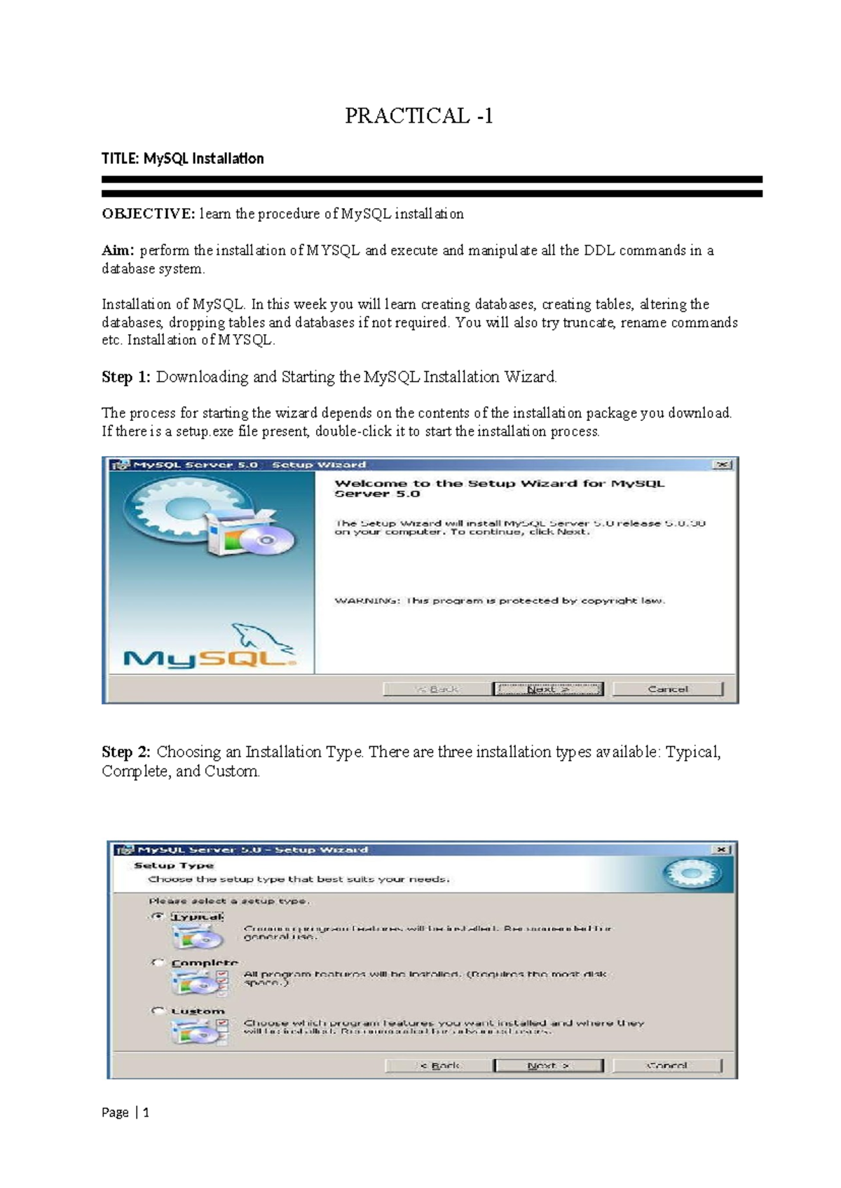 Dbms Lab Pt Practical Lab File Practical Title Mysql Installation Objective Learn The