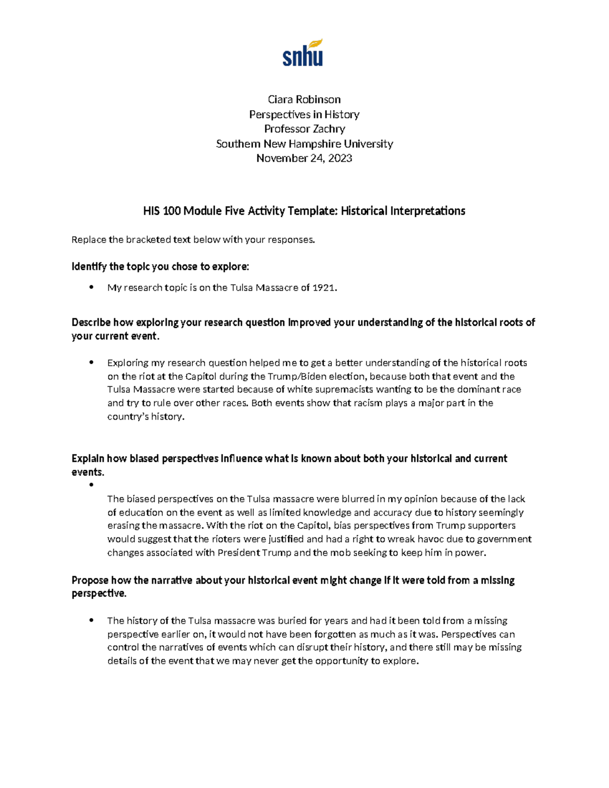 HIS 100 Module Five Activity - Identify the topic you chose to explore ...