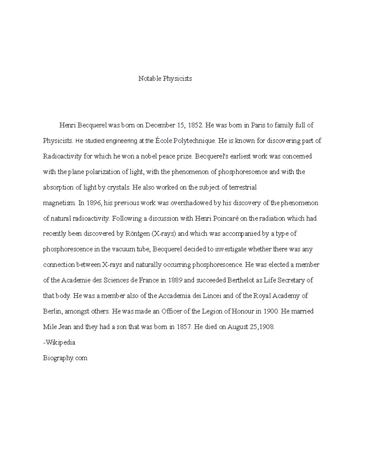Physicspaper - NA/NA - Notable Physicists Henri Becquerel was born on ...