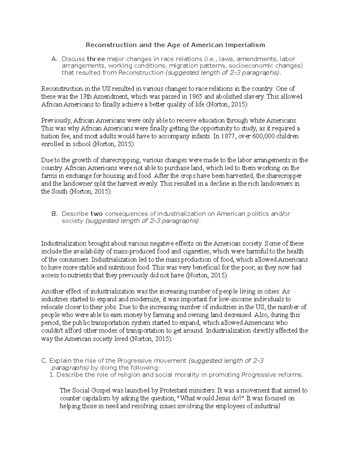 Reconstruction and the Age of American Imperialism task 3 - Discuss ...