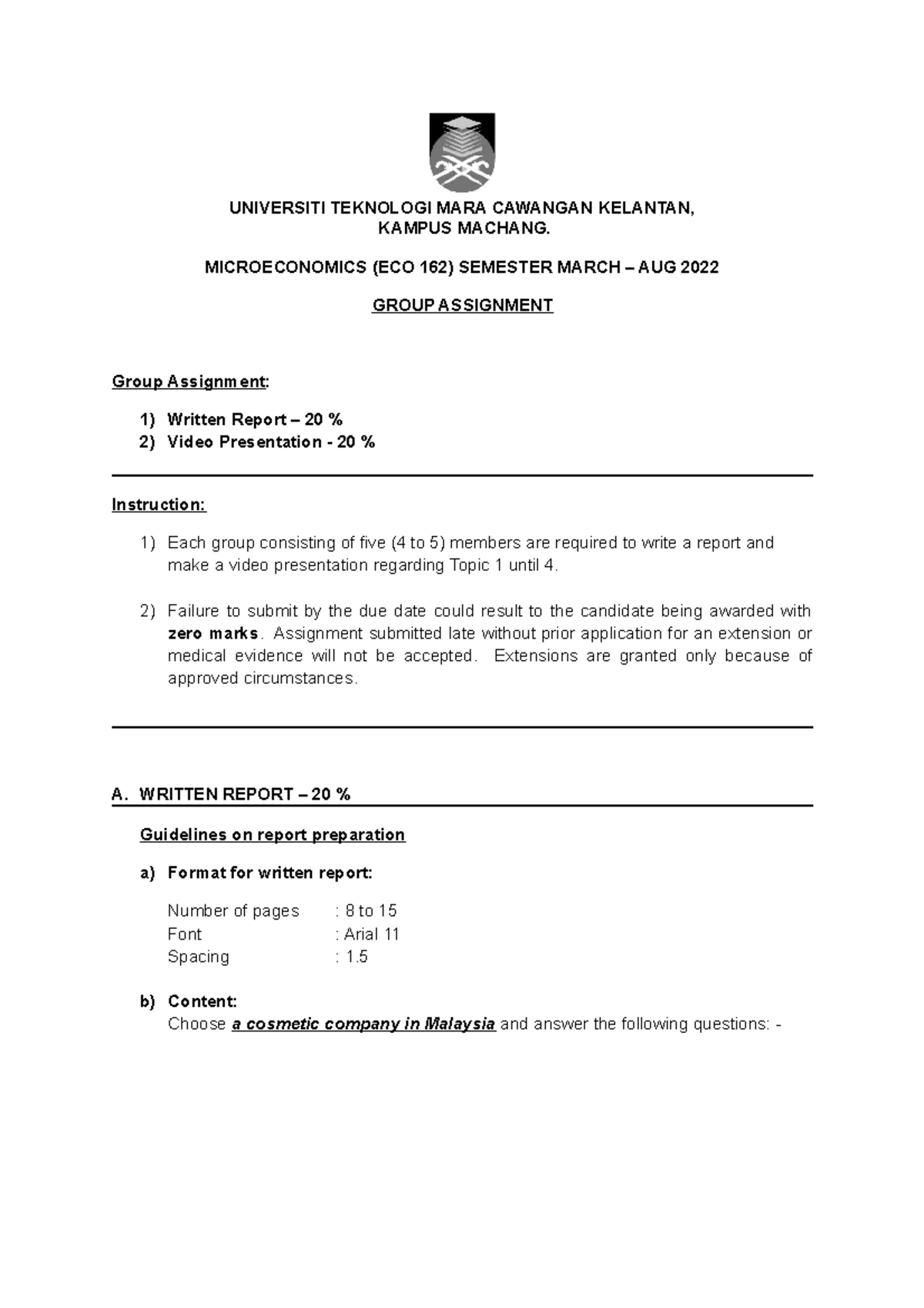 Ui TMCK Group Assignment ECO162 MAC-OGOS 2022 - microeconomic - UiTM ...