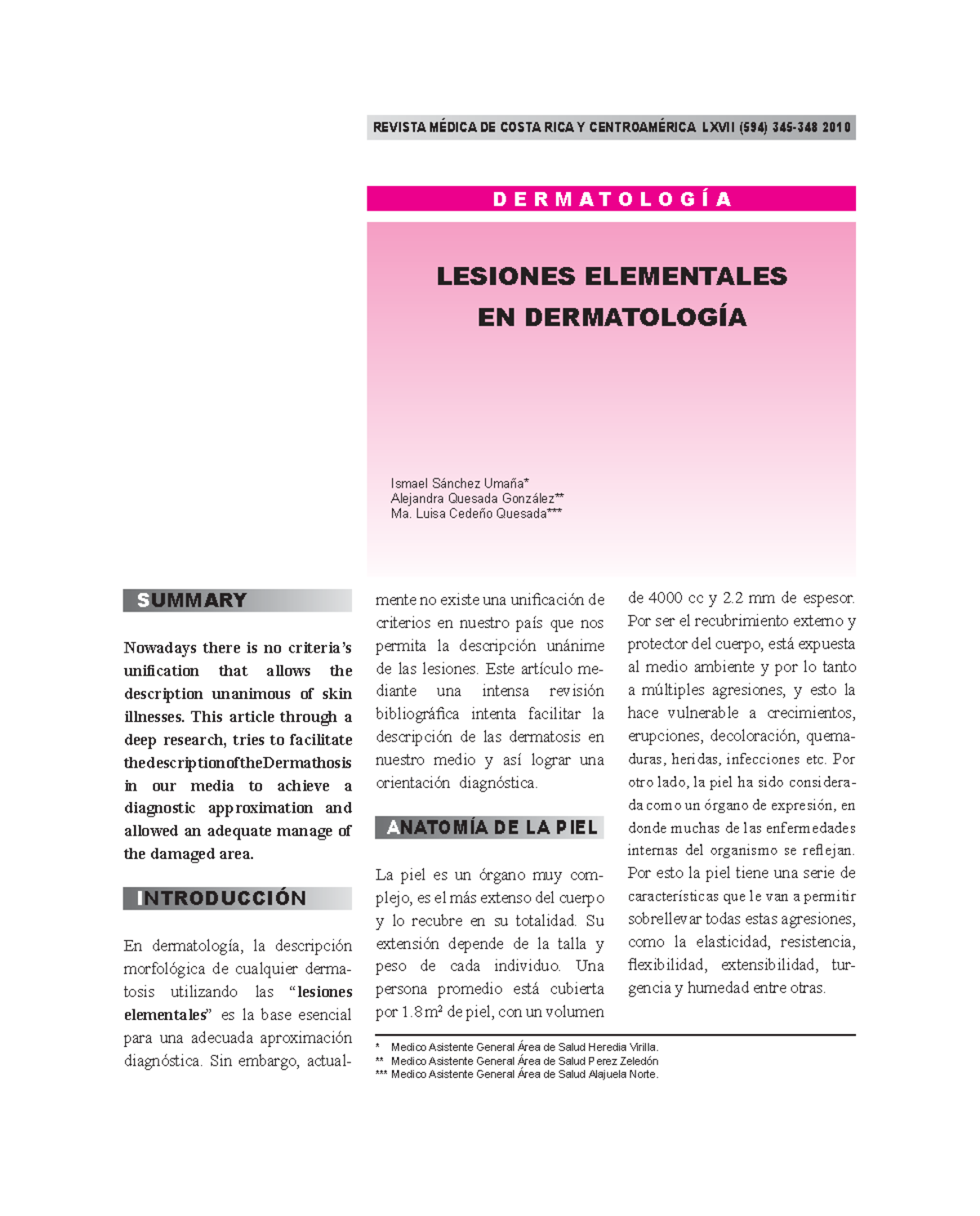 11. Lesiones elementales en dermatología (Artículo) autor Ismael ...