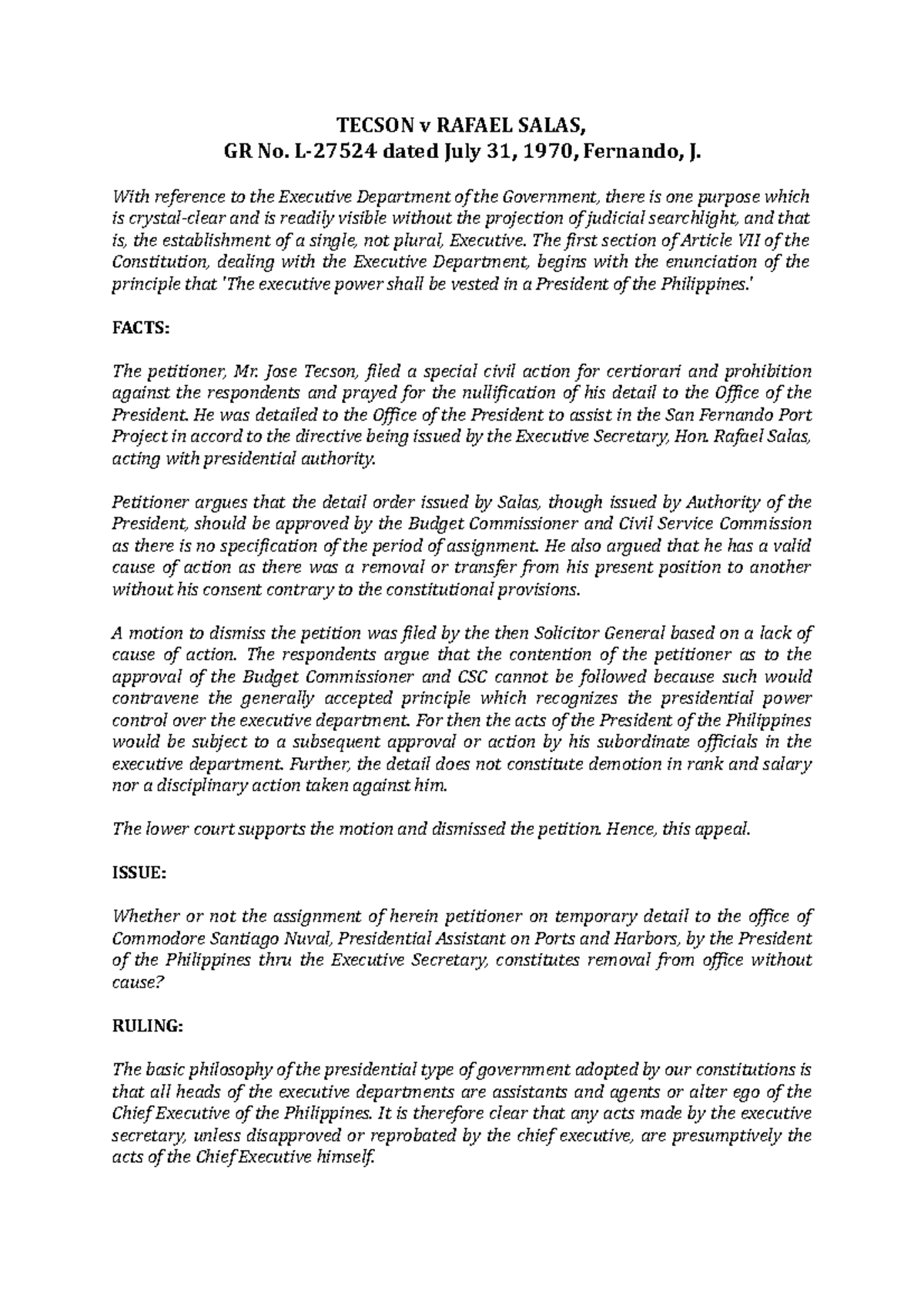 Tecson v. Salas G.R No. 27524 - TECSON v RAFAEL SALAS, GR No. L-27524 ...