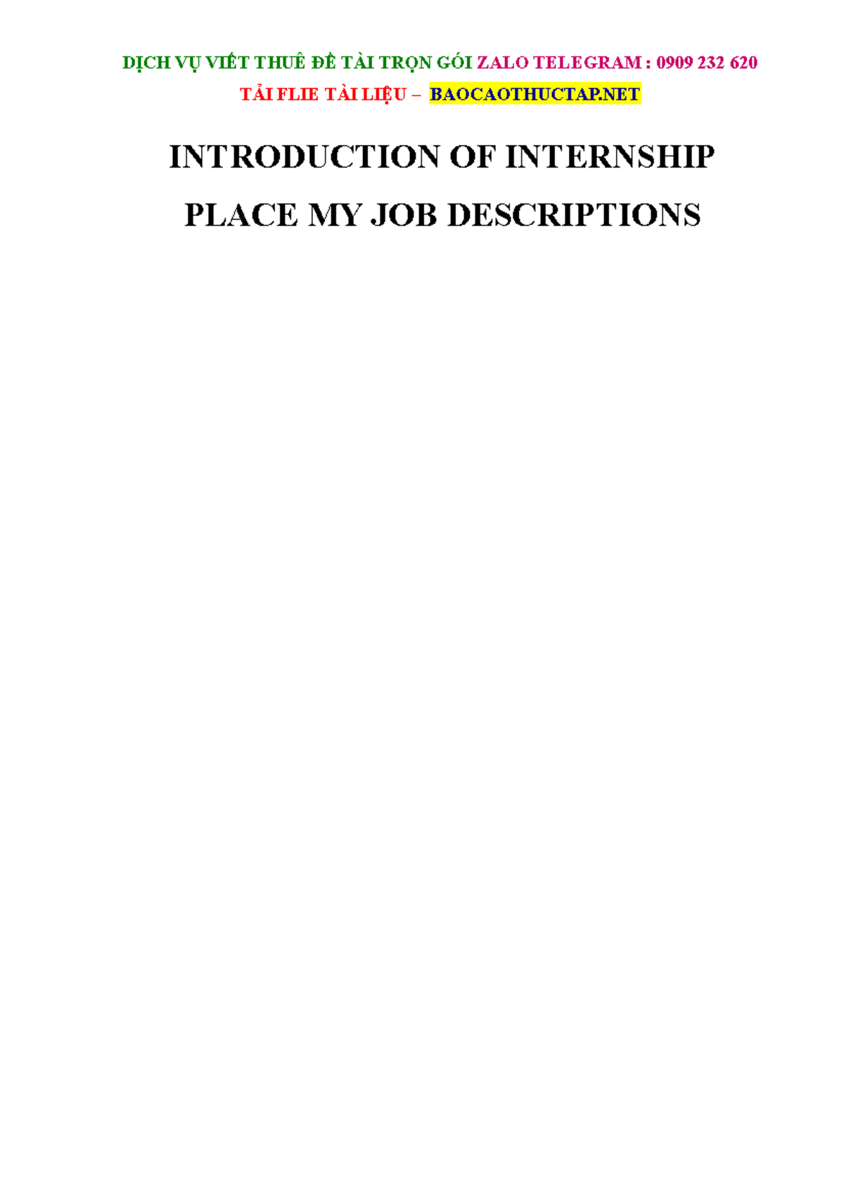 Introduction Of Internship Place My Job Descriptions - TẢI FLIE TÀI ...