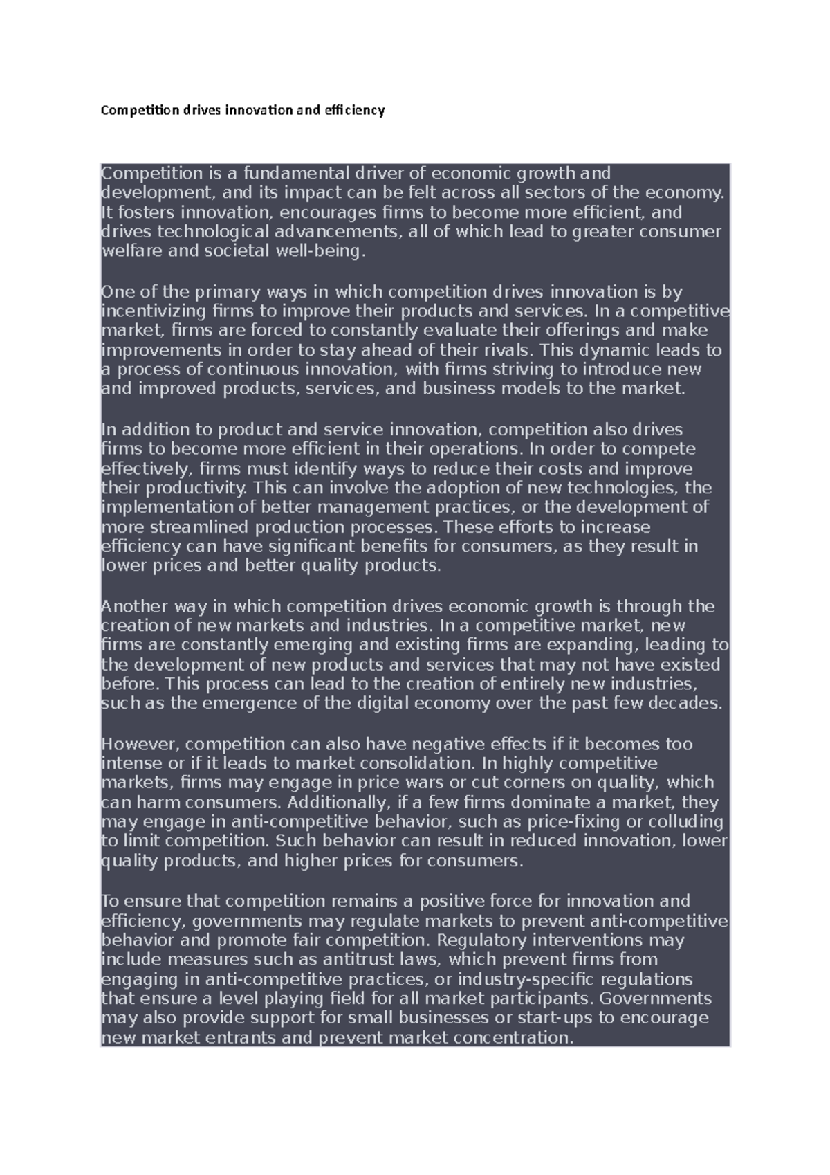 Competition drives innovation and efficiency - Competition drives ...