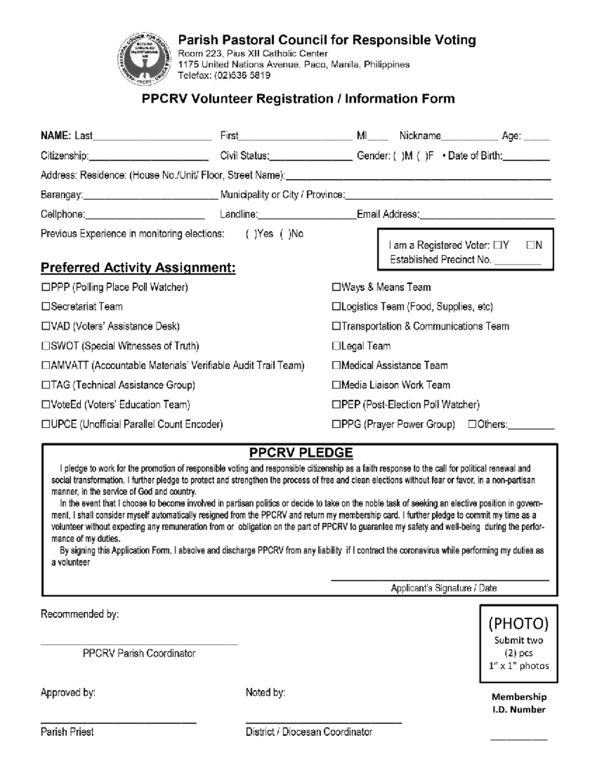 2022 NLE Ppcrv Volunteer Registration Form - Accountancy and Business ...