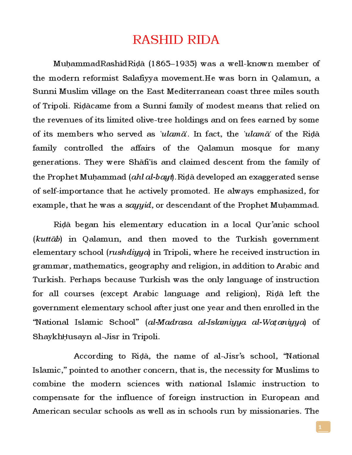 Sheikh Rashid Rida Misri - Islam: Some contemporary Issues - Studocu