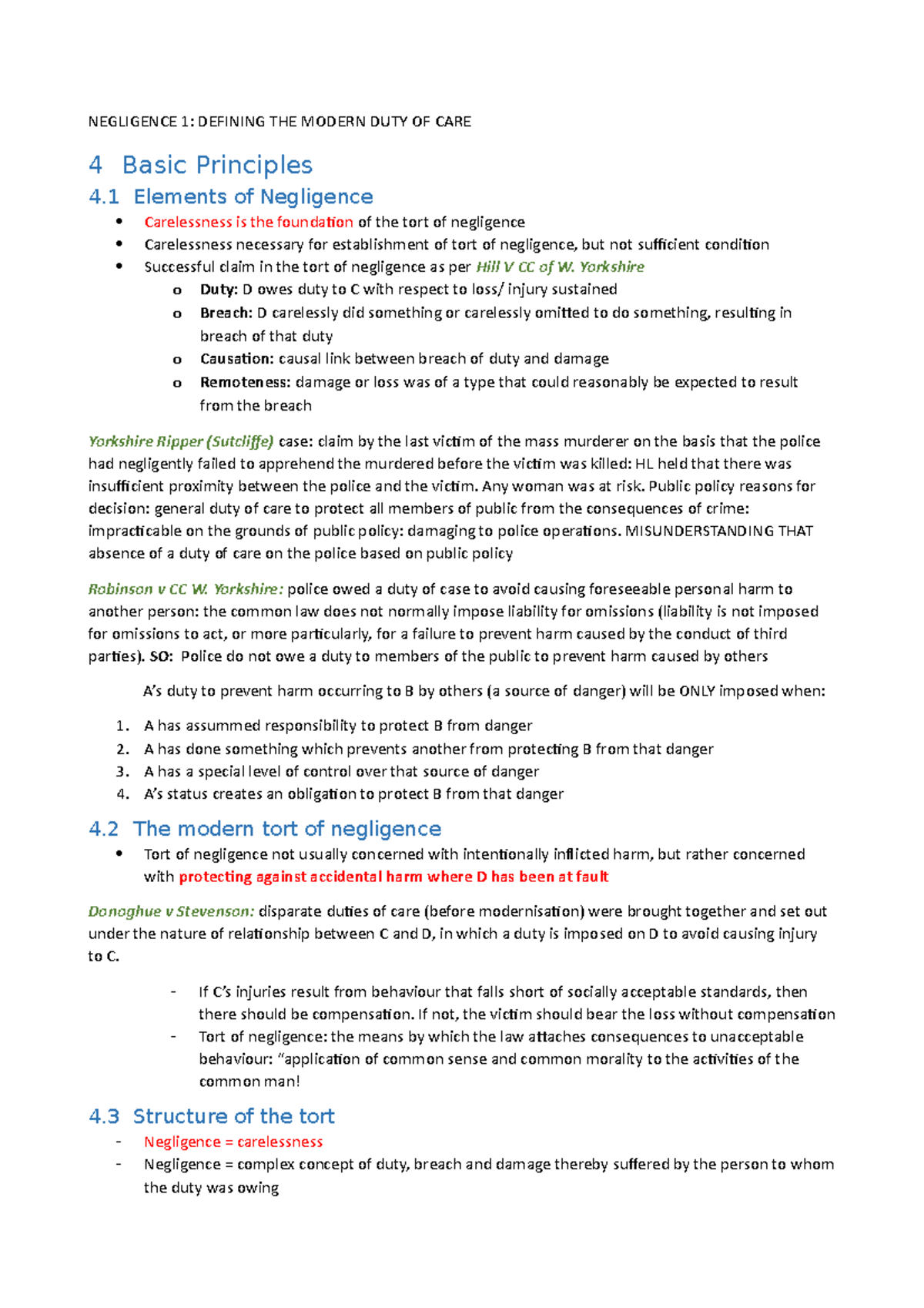 4. Negligence 1 - Basic Principles - NEGLIGENCE 1: DEFINING THE MODERN ...