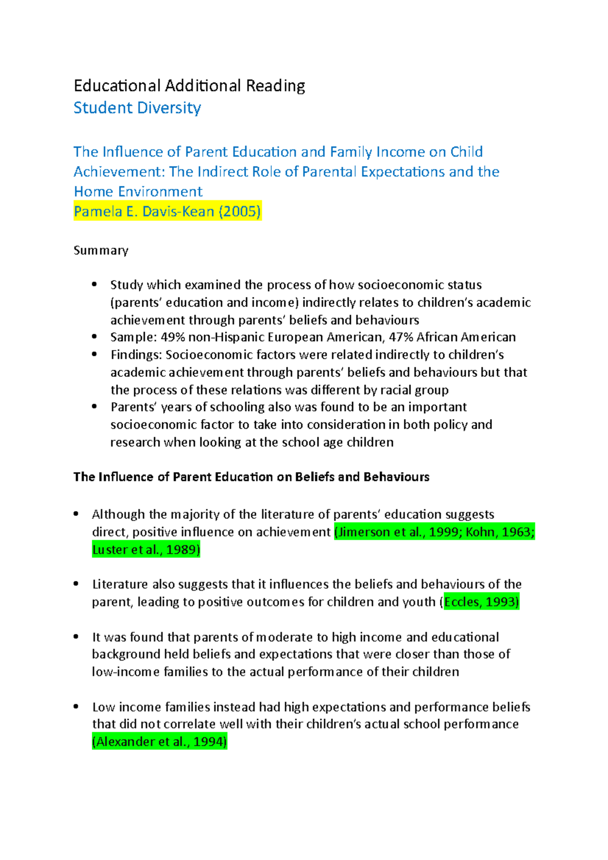 Student Diversity Educational Additional Reading - Educational ...