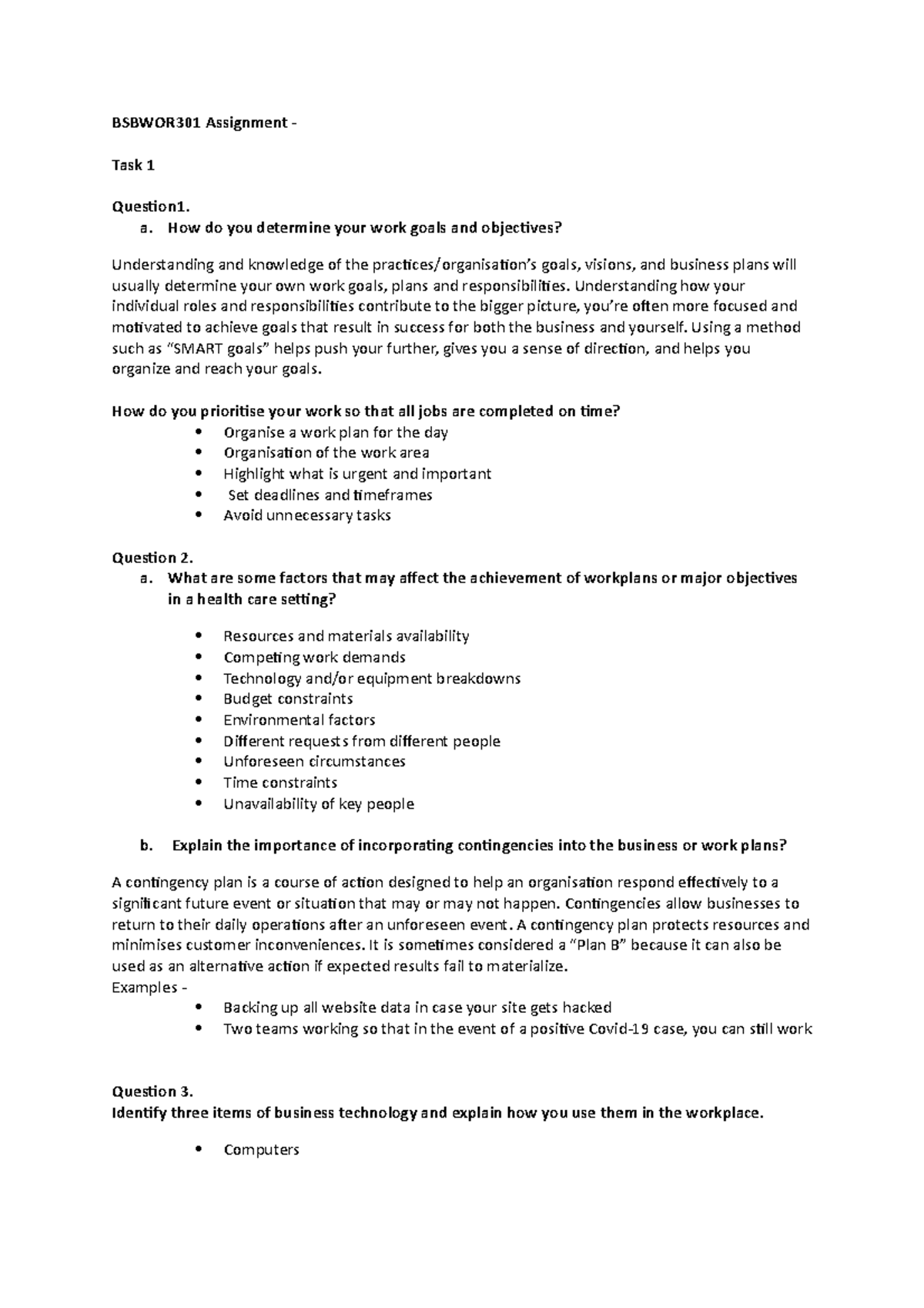 BSBWOR301 Assignment - Organise personal work development and ...